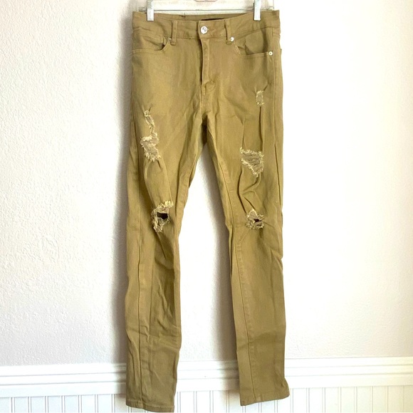 Forever 21 | Pants | New Mens Slim Fit Ripped Khaki Tan Forever 2 Pants ...